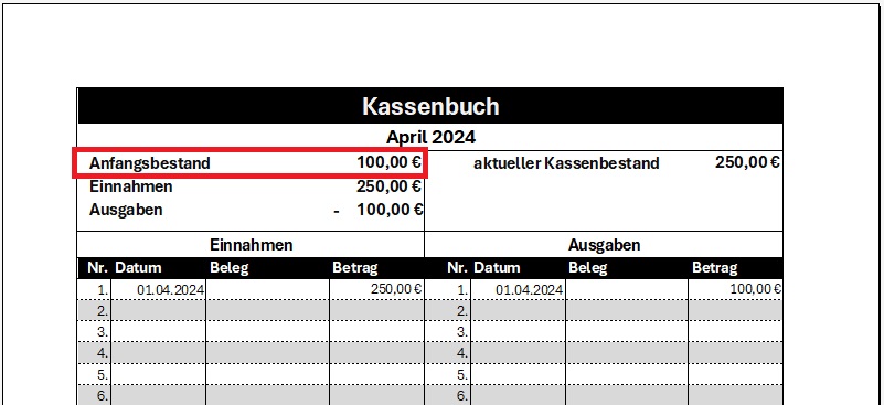 Kassenbuch | Excel Vorlage zum Herunterladen