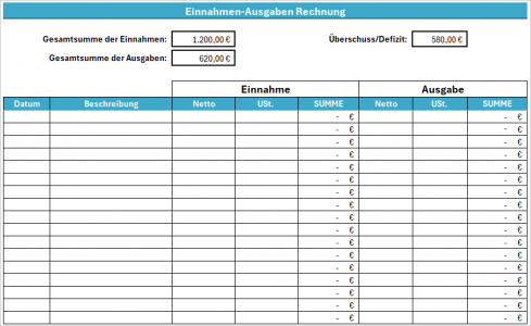 Einnahmen-Ausgaben Rechnung | Excel Vorlage herunterladen